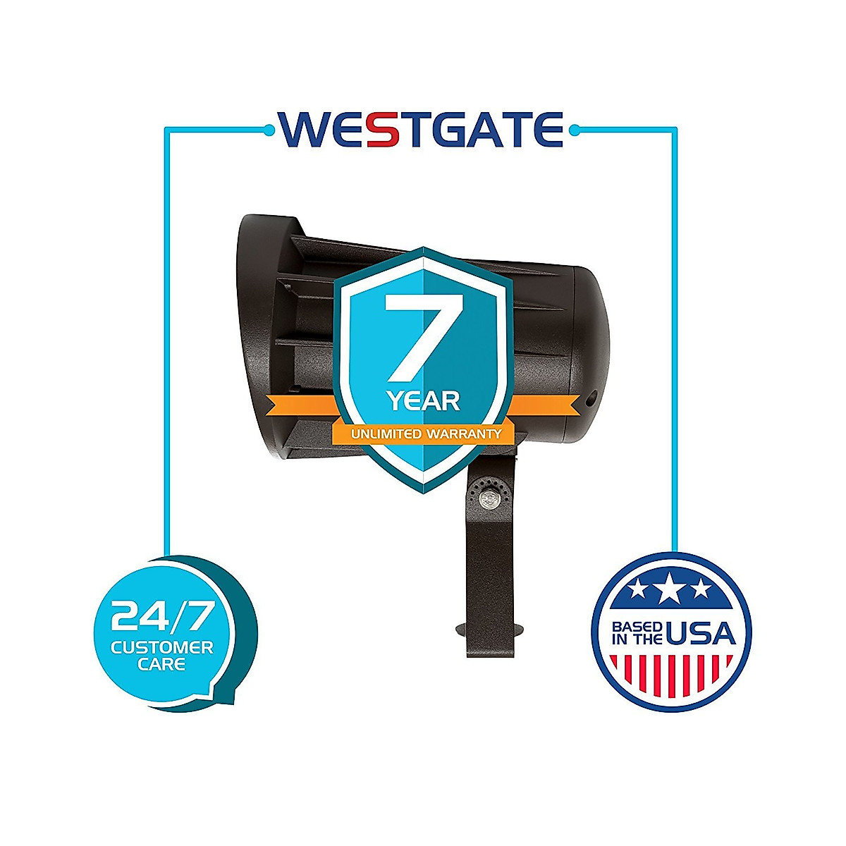 Westgate Lighting LED Outdoor Landscape Garden Bullet Flood Lights - Path Walkway Lawn Spotlights - Trunnion Mount - IP65 Waterproof - High Lumen - 120-277V (42W 3000K Warm White Trunnion)