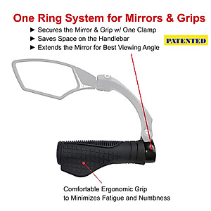 Hafny Bicycle Grips, One Ring Lock on System with Hafny Handlebar Bike Mirrors, Save Space on The Handlebar, Secure Grips and Mirrors with One Ring, Hafny Handlebar Bike Mirrors Grips HF-700
