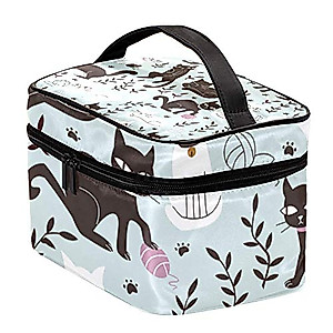 White And Black Cat Play Dime Ball Women Portable Travel Accessories with Mesh Pocket Makeup Cosmetic Bags Storage Organizer Multifunction Case