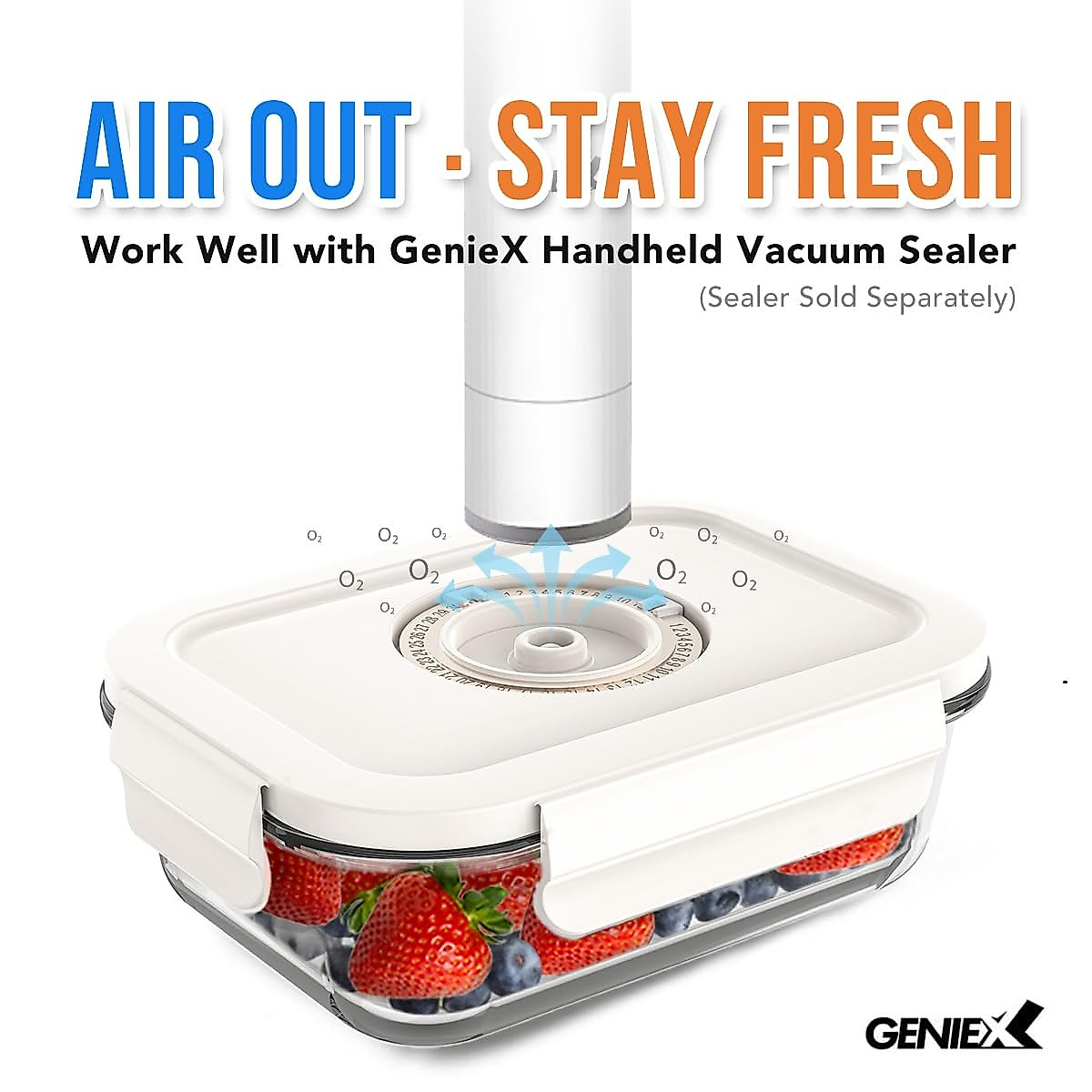 GENIEX Vacuum Containers for Food Storage, Glass Vacuum Seal Containers Set of 3, Food Saver Containers for Vacuum Seal, Easy Clean Marinade container (Rectangular-Glass-3pc | Sealer sold separately)