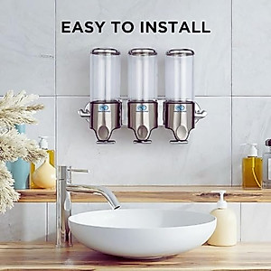 OMEO Shampoo and Conditioner Soap Dispenser Stainless Steel for Bathroom-500ml Clear Triple Wall Mount Shower Pump 3 x 15 fl. oz