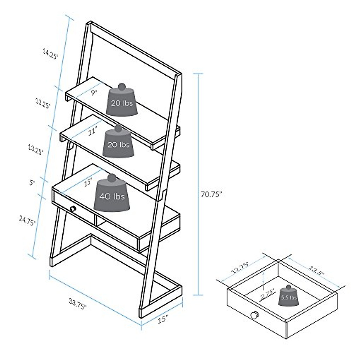 American Trails Freestanding Ladder Desk With Drawer, Natural Maple/White