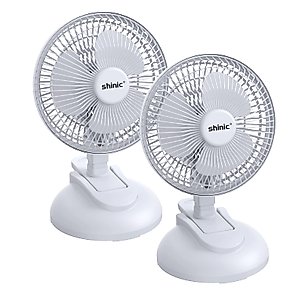 shinic 2 Pack 6-inch Clip on Fan with Strong Clamp,Powerful Airflow,Adjustable Tilt,Quiet Cooling Desk Fan with 6 ft Cord for Home,Office,Car,Stroller,Garage,Greenhouse,Gyms and Workshops,White