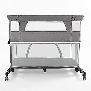 Baby Bedside Bassinet with Wheels and Storage, 3 in 1 Travel Baby Crib Bedside Crib with 5 Adjustable Height, Portable Baby Bed Co Sleeper