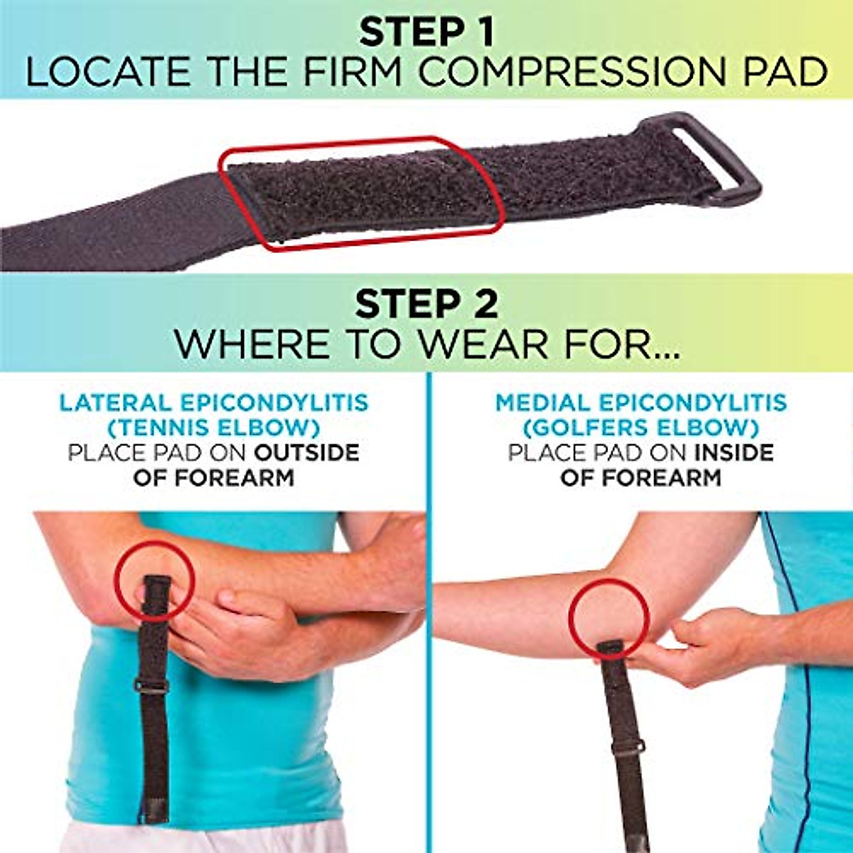 BraceAbility Epicondylitis Brace | Elbow Strap for Medial / Lateral Epicondyle Pain and Tendonitis Arm Compression Support Band for Men or Women (One Size Fits Most)