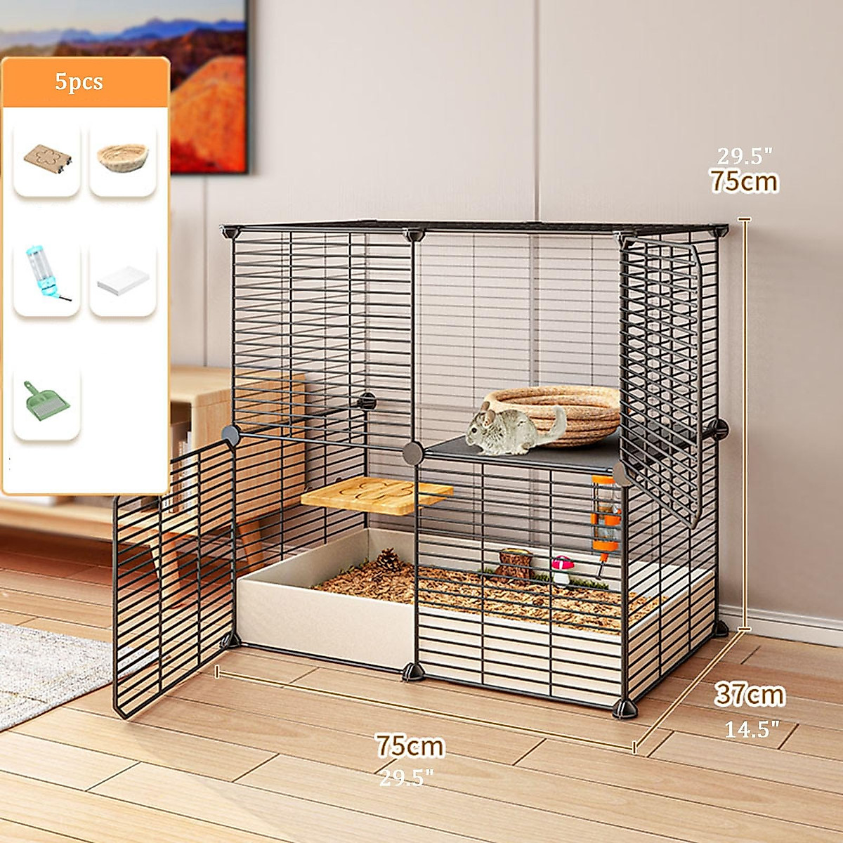 Rat Cage, Guinea Pig Cages, Chinchilla Cage Pet Cages Small Animal Playpen for Indoor Outdoor Use, Expandable Small Animal Playpen Indoor Rabbit Hedgehog Chinchilla Cage Diy Metal Grids ( Size : 5pcs-