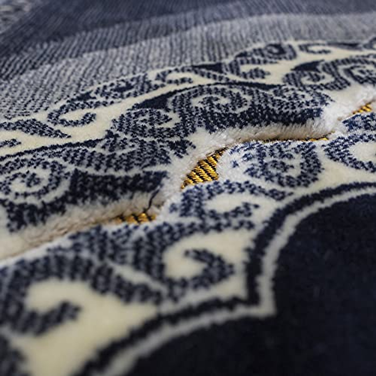 Modefa Islamic Prayer Rug - Double Plush Large & Wide Velvet Carpet - Traditional Muslim Janamaz Sajada - Thick Turkish Prayer Mat for Men & Women- Ramadan or Eid Gift - Floral Mihrab (Navy Blue)