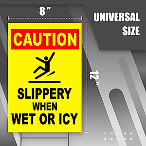 3 PC Caution Slippery When Wet Sign - 8 x 12 Double Sided Coroplast Wet Floor Signs - Watch Your Step Sign - Wet Floor Signs Commercial
