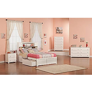 AFI Newport Full Platform Bed with Flat Panel Footboard and Turbo Charger with Urban Bed Drawers in White