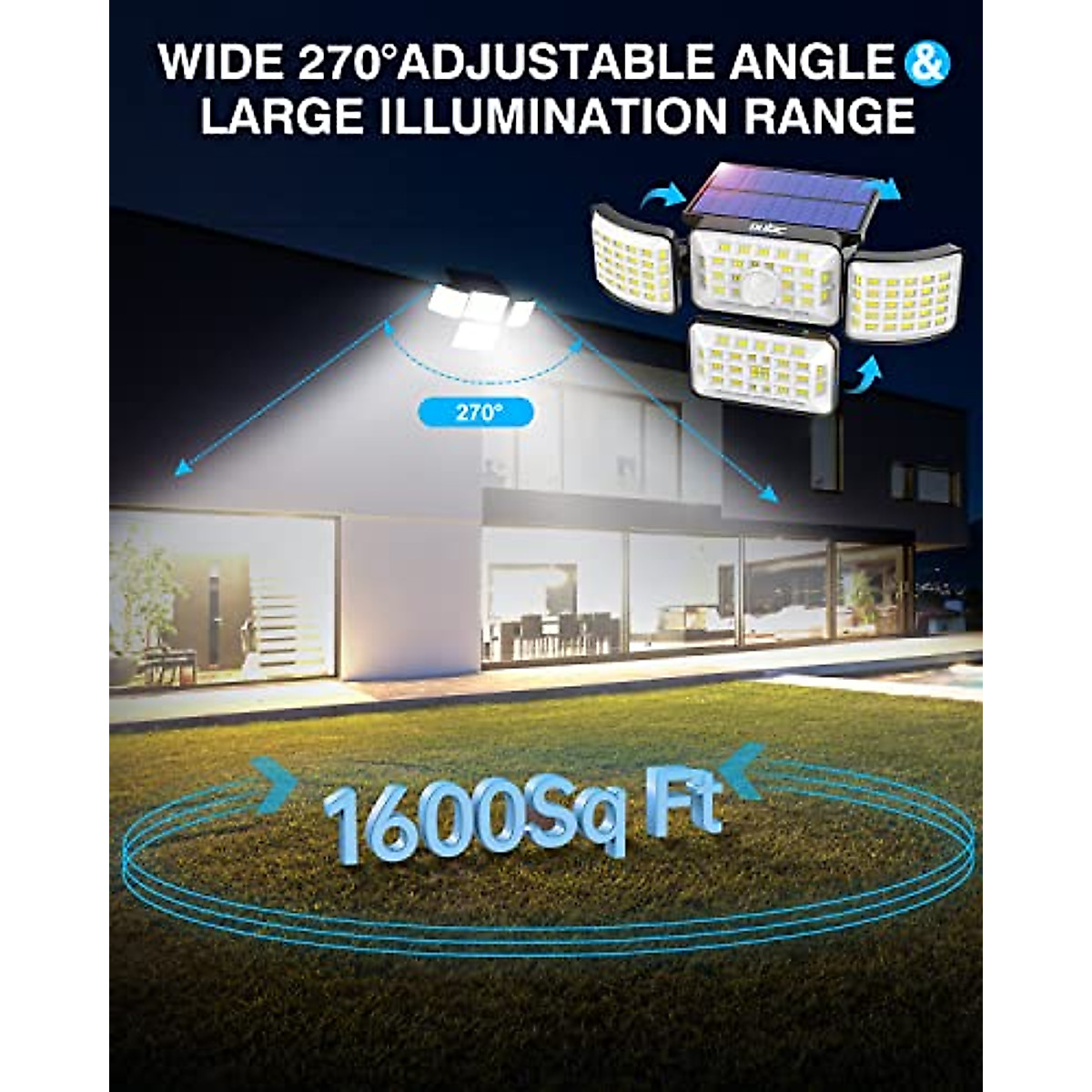 Solar Outdoor Lights, 250 LED 3 Modes Motion Sensor Lights, IP65 Waterproof Solar Motion Lights for Pathway Patio Yard Garden Porch, 2Pack