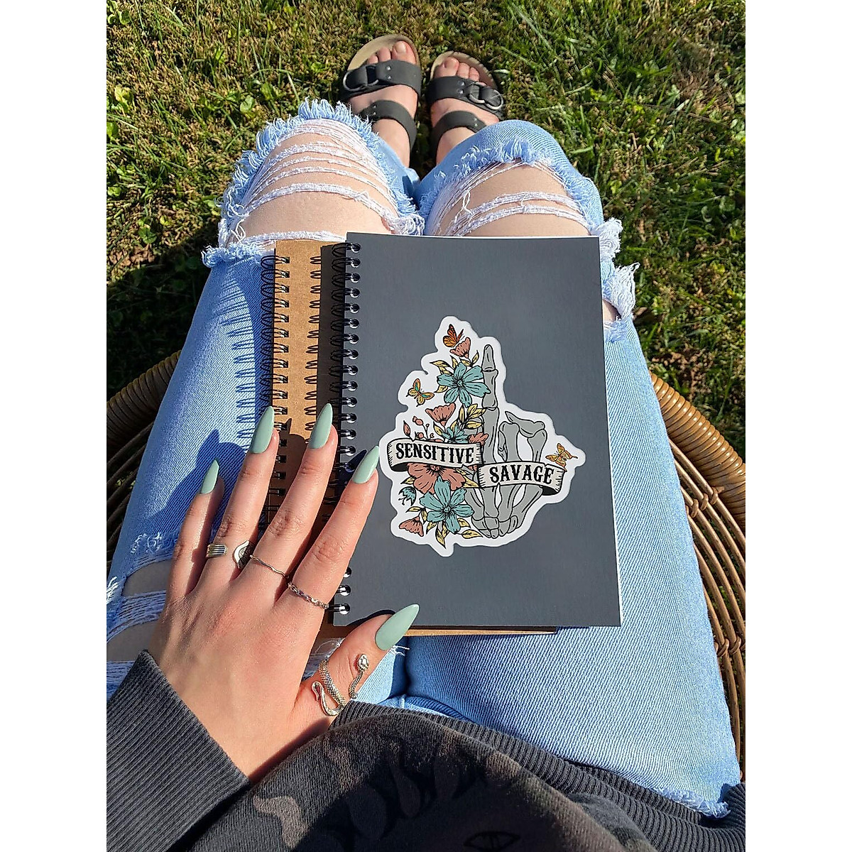 Sensitive Savage Sticker, Flower Skull Sticker, Motivational Sticker, Support Sticker, Skeleton Sticker, Water Assitant Die-Cut Funny Decals for Laptop, Phone, Water Bottles, Kindle Sticker