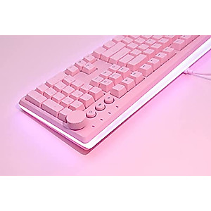 i-rocks K71M RGB Mechanical Gaming Keyboard with Media Control Knob, Gateron Switches (Brown), 104 Keys w/Full NKRO, PBT Keycaps, Multimedia Hotkeys, Detachable USB-C Cable and Onboard Storage, Pink
