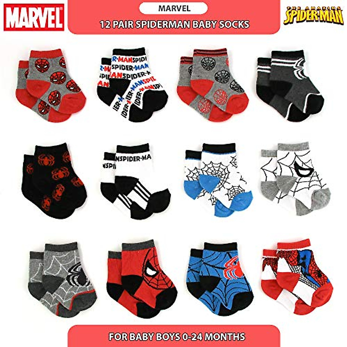 Marvel’s Spider-Man Baby Boys 12 Pack Sock Set (Newborn/Infant) 6-12 months