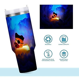 Exnundod 40 oz Tumbler with Handle Captain Yellow Duck Pirate Insulated Stainless Steel Cup with Lid and Straw Dark Clouds Travel Cup Leak-proof Fits in Car Cup Holder for Iced & Hot
