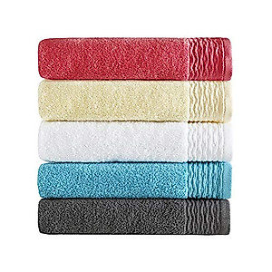 Madison Park Breeze 6 Piece Jacquard Wavy Border Zero Twist Cotton Towel Set, Charcoal