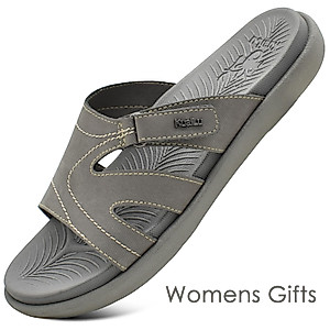 KuaiLu Womens Fashion Orthotic Slides Ladies Lightweight Athletic Yoga Mat Walking Sandals Slip On Thick Cushion Recovery Slippers Sandles Comfortable Plantar Fasciitis Arch Support Grey Size 9.5