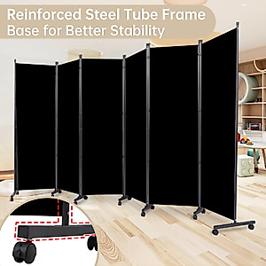 Room Divider 6 Panel Room Dividers/Wheels, Fabric Room Divider Panel for Office Room Partitions and Dividers, Portable Partition Wall Divider for Room Separation, Flexible Privacy Screen Indoor