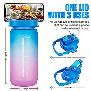 QIMUKKX Half Gallon Water Bottle with Straw, 64 oz Water Bottle with Time Marker, Plastic Water Bottles with Chug & Straw Lid, Motivational Water Jug with Phone Holder