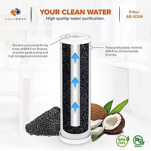 Aquaboon Coconut Shell Water Filter Cartridge | Activated Carbon Block CTO | Universal 5 Micron 10 inch Cartridge | Compatible with DWC30001, WFPFC8002, FXWTC, WHEF-WHWC, WHKF-WHWC 6-PACK