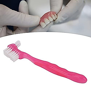 Denture Brush, Doublesided Safe Ergonomic Denture Brush for Home Travel (Pink)