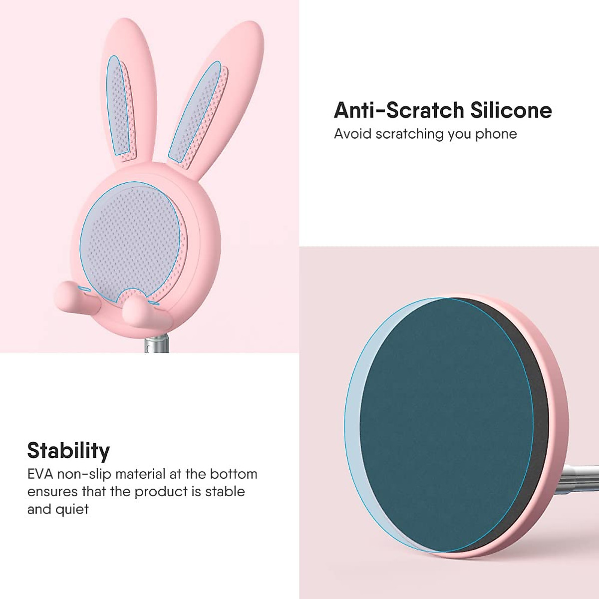 OATSBASF Cell Phone Stand, Adjustable Cute Bunny Phone Stand for Desk, Kawaii Phone Holder Stand, Compatible with All Mobile Phones, iPhone, Kindle, Switch (Pink)