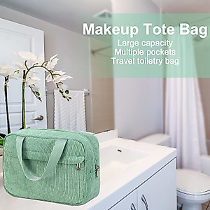 Makeup Bag for Women Girls Cute Corduroy Travel Cosmetic Tote Large Make Up Organizer Toiletry Bags Zipper Pouch Purse