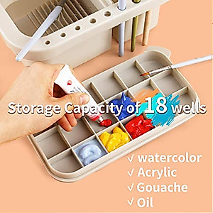 martol Multi-Use Paint Brush Basin with Brushes Holder,Washer,Trays,Palette Box-Artist Cleaner Cup for Watercolor Oil Acrylic Gouache Painting with Lid