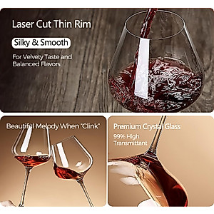 Yaschmo Crystal Red Wine Glasses Set of 4, 24.8oz Large Wine Glasses with Long Stem, Hand Blown Lead-Free Glass, Ideal Gift Packaging for Wedding,Anniversary, Birthday,Christmas