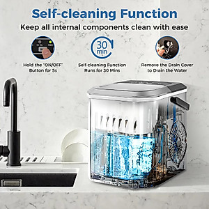 COSTWAY Countertop Ice Maker with Self-Cleaning, 9 Ice Cubes Ready in 6-13 Mins, 26.5Lbs/24H, 2 Sizes of Bullet Ice, Portable Ice Machine with Handle, Ice Scoop and Basket for Home Office (Black)
