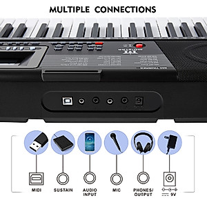 MUSTAR Piano Keyboard, MEKS-500 61 Key Learning Keyboard Piano with Lighted Up Keys, Electric Piano Keyboard for Beginners, Stand, Sustain Pedal, Headphones/Microphone, USB Midi, Built-in Speakers