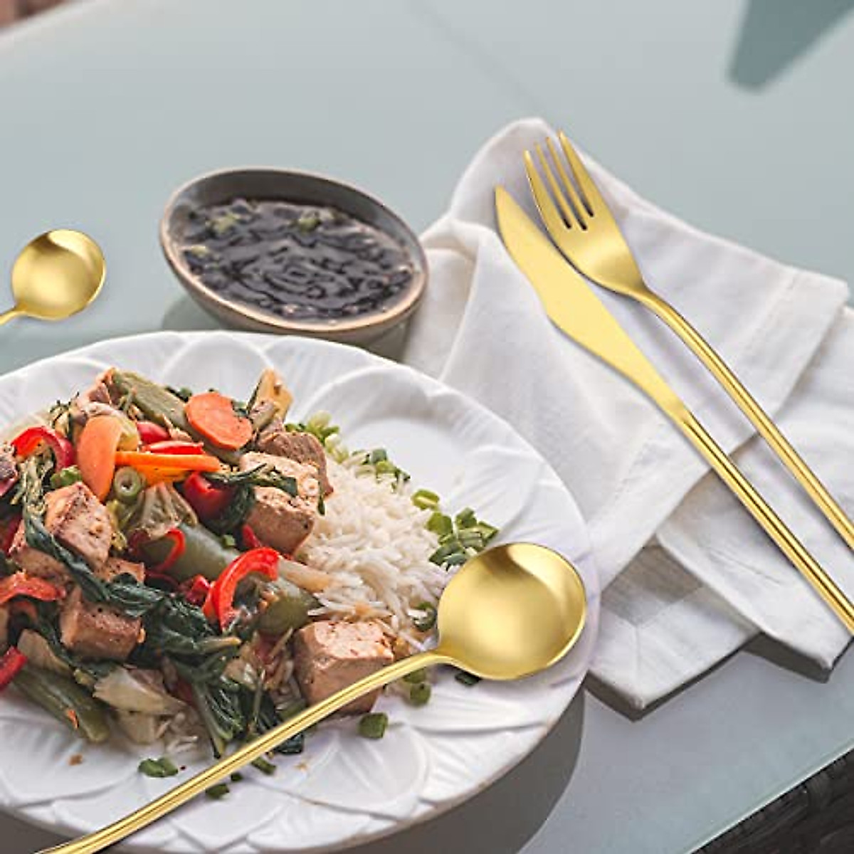 Black Flatware Silverware set Service for 6 Cutlery Modern,18/10 Stainless Steel,Kitchen,Home,Restaurant,Small Business,Mirror Polished