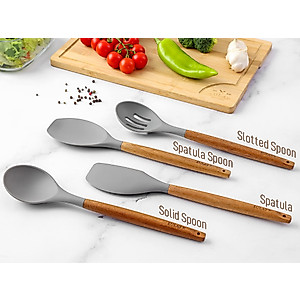 Zulay (8 Piece) Silicone Kitchen Utensils Set For Cooking - Non-Stick Silicone Cooking Utensils Set With Acacia Wood Handle - Heat Resistant Spatula Set - Flexible Silicone Kitchen Set