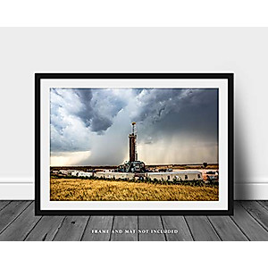 Oil Rig Photography Print (Not Framed) Picture of Drilling Rig Derrick and Storm in Oklahoma Oil and Gas Wall Art Oilfield Decor (4" x 6")
