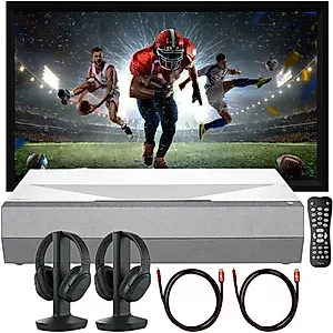 Optoma CINEMAX-D2-W CinemaX D2 4K UHD Ultra-Short-Throw DLP Projector with HDR White 2022 Bundle with 120 inch Home Theater Projector Screen, 2X Sony Wireless Headphones and 2X HDMI 2.0 Cable