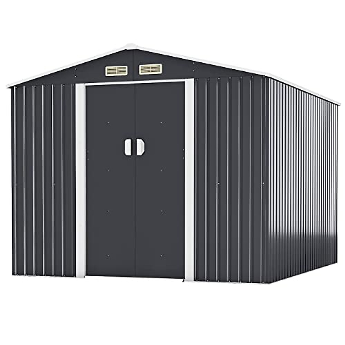 HOGYME 10.5' x 9.1' Storage Outdoor Shed, Large Sheds & Outdoor Storage Clearance Suitable for Tool Bike Lawn Mower Ladder, Metal Garden Shed w/ Lockable/Sliding Door, Gray