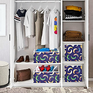 Bananas Storage Baskets for Shelves Foldable Collapsible Storage Box Bins with Waterproof Fabric Closet Organizers for Pantry Clothes Storage Toys, Books, Home, Office,11 x 11inch