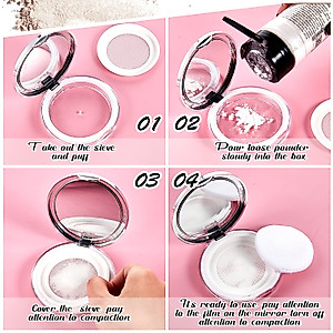 2 Pieces Loose Powder Container with Puff 0.17/0.7 oz Reusable Plastic Empty Powder Case Portable DIY Empty Makeup Powder Container Loose Powder Compact Case with Mirror and Elasticated Net Sifter