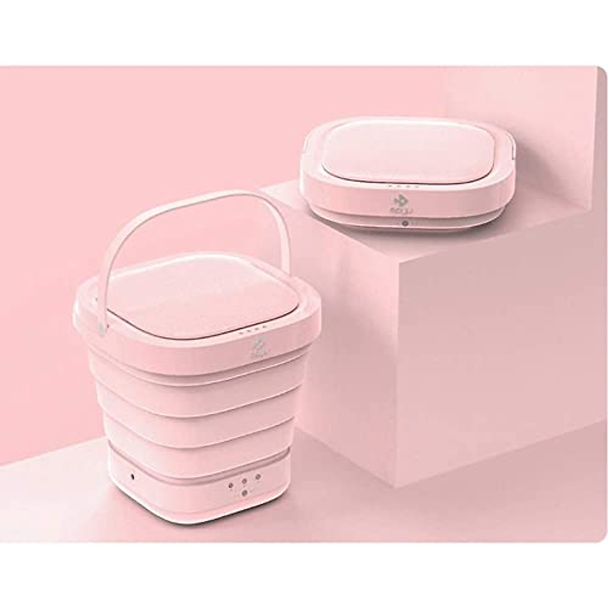 Belypoke Mini Portable Bucket Washer & Dryer Energy Saving Folding Washing Machine with Soft Spin Dry and Drainage Pipe for Underwear, Socks & Baby Clothes Pink