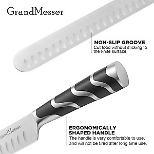 GrandMesser Carving Knife, 12 Inch Slicing Knife for Meat, Premium German Steel Brisket Knife with ABS Handle, for BBQ Brisket Turkey Ham Rib Roast Beef with Sharpener.