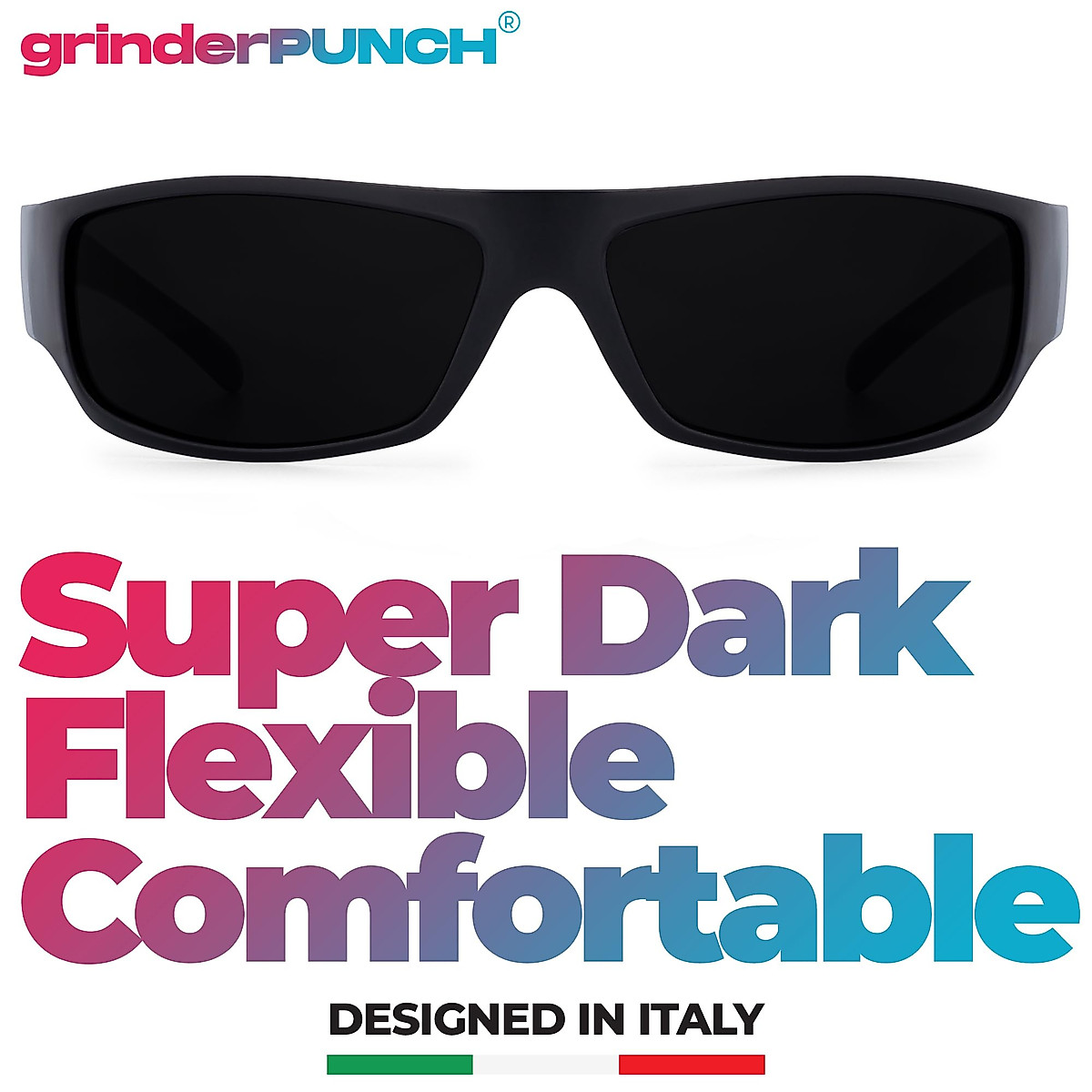 grinderPUNCH Mens Black Super Dark Sunglasses - Slim Wrap Around Gangster Style (Matte Black)