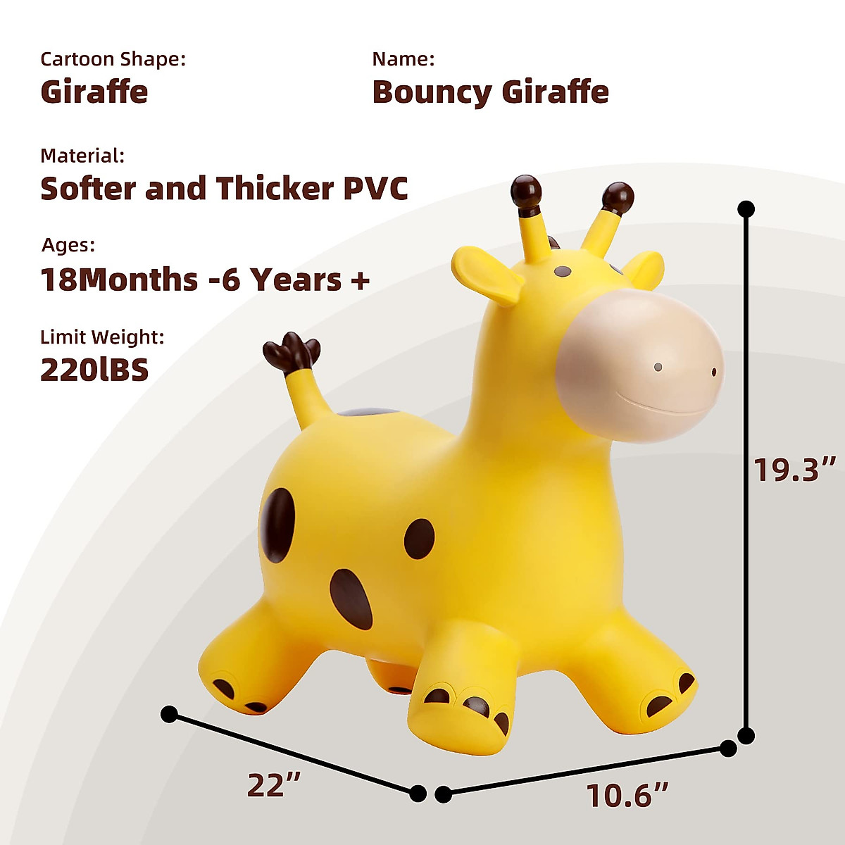 EVERICH TOY Giraffe Bouncy Horse Hopper for Toddlers, Bouncy Animals Jumping Horse, Inflatable Ride on Bouncer Hopping Toys Gifts for Boys Girls 18 Months 2 3 4 5 6 Years Old