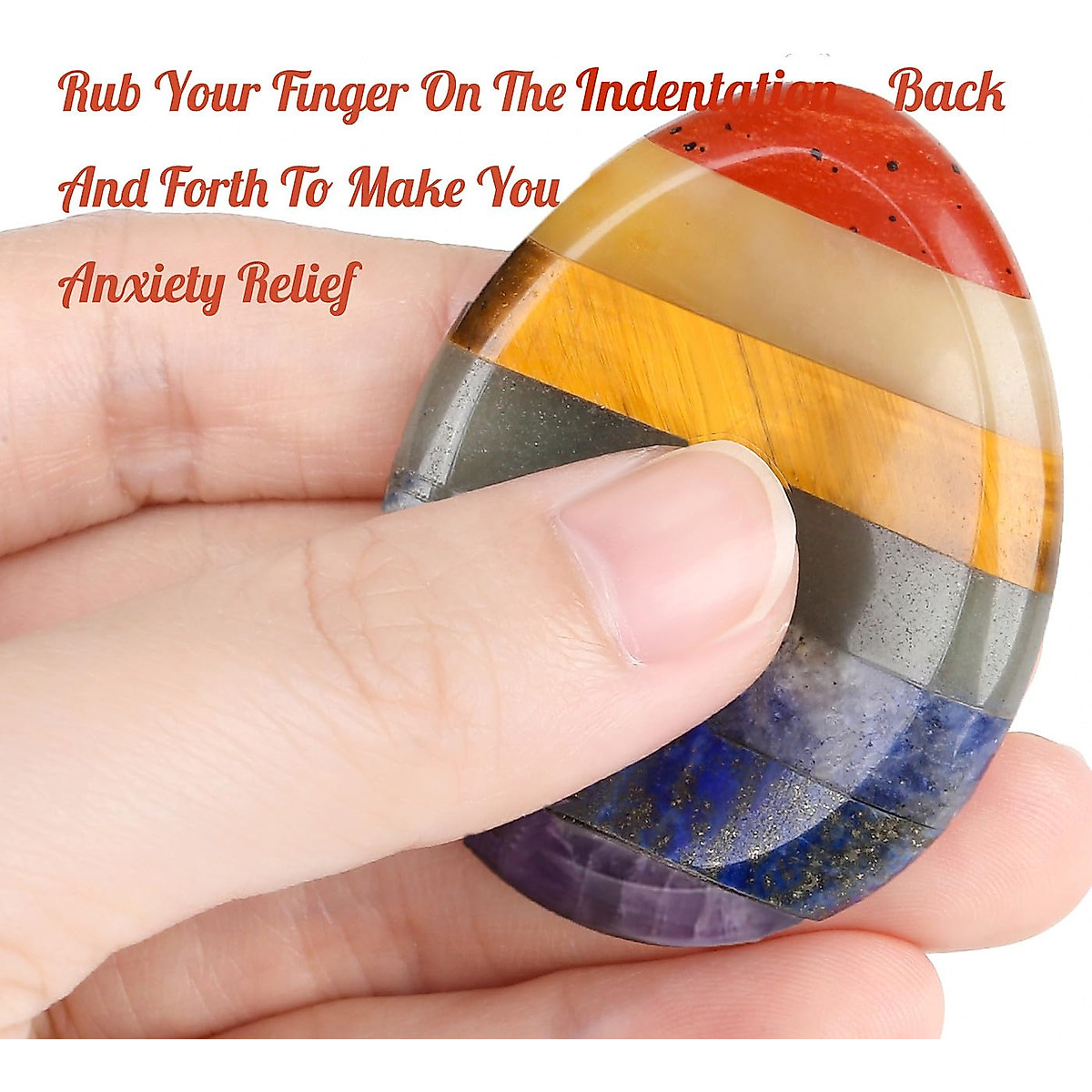 DUQGUHO Healing Crystals Natural 7 Chakra Thumb Worry Stone Crystal Quartz for Anxiety Reiki Meditation Accessories Worry Stone 1.7"