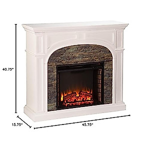 SEI Furniture Tanaya Faux Stacked Stone Electric Fireplace, White/Montelena