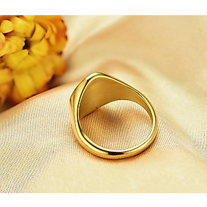 BAOWING Sunflower Rings for Women | Gold Chunky Dome Signet Ring | Stainless Steel Minimalistic Statement Jewelry Gift 18K Gold Size 5