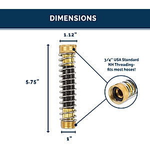 Morvat Brass Coiled Garden Hose Kink & Strain Protector, Hose Extension Connector for Outdoor Water Valve & Faucet, Adapter & Attachment with ¾” Standard Threading, Includes 8 Washers & Tape, 4 Pack