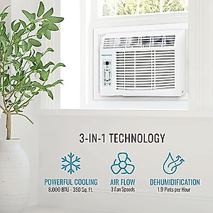 Keystone 8,000 BTU Window Mounted Air Conditioner & Dehumidifier with Smart Remote Control - Quiet Window AC Unit for Apartment, Living Room, Bathroom & Small-Medium Rooms up to 350 Sq.Ft.