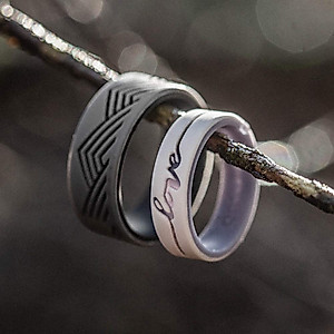 QALO Women's Rubber Silicone Ring, Strata Love Two Tone Dual Layered, Silicone Rubber Wedding Band, Breathable, Durable Engagement Silicone Ring, 6mm Wide 1.85mm Thick, White & Lilac, Size 5