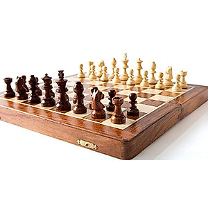 BCBESTCHESS Handmade Magnetic Wooden Folding Chess Board with Extra Queens & Storage for Chessmen (10 x10 Inches)