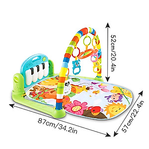 Baby Play Mat Activity Gym with Kick Piano Keyboard, Baby Jungle Gym Mat Designed with Colorful and Detachable Baby Toys in Activity Center for Tummy Time Boys and Girls Aged 0 to 3 to 6 12 Months