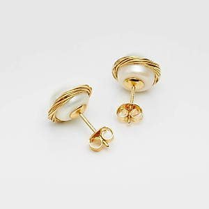 Pearl Stud Earrings for Women 14K Gold Filled 9.5mm+ White Real Freshwater Cultured Pearl Earrings COMOTO Jewelry